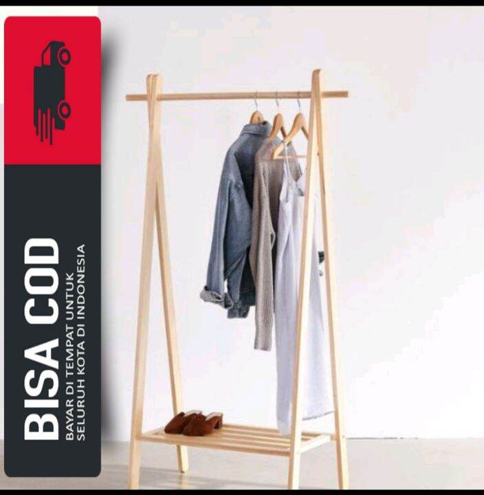 stand hanger baju minimalis gantungan baju kayu aesthetic | Lazada ...