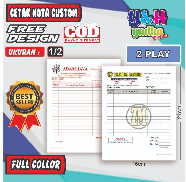 Nota Custom 1/2 (25 set 50 lembar) 2 Ply / Nota Nama Toko Sendiri ...
