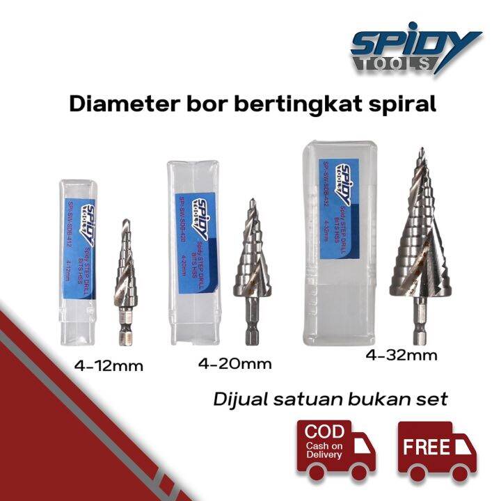 SPIDY Mata Bor HSS Bertingkat Pagoda 4-12mm 4-20mm 4-32mm Satuan Step ...
