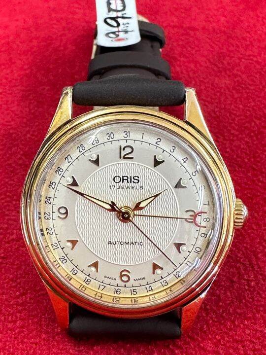ORIS 17 Jewels Automatic สี่เข็ม เข็มชี้วันที่ก้ามปู ตัวเรือนทองชุบ นาฬิกาผู้ชาย มือสองของแท้ ...