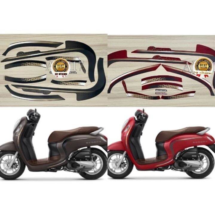 STRIPING LIST STANDART MOTOR HONDA SCOOPY STYLISH 2023 MERAH HITAM ...