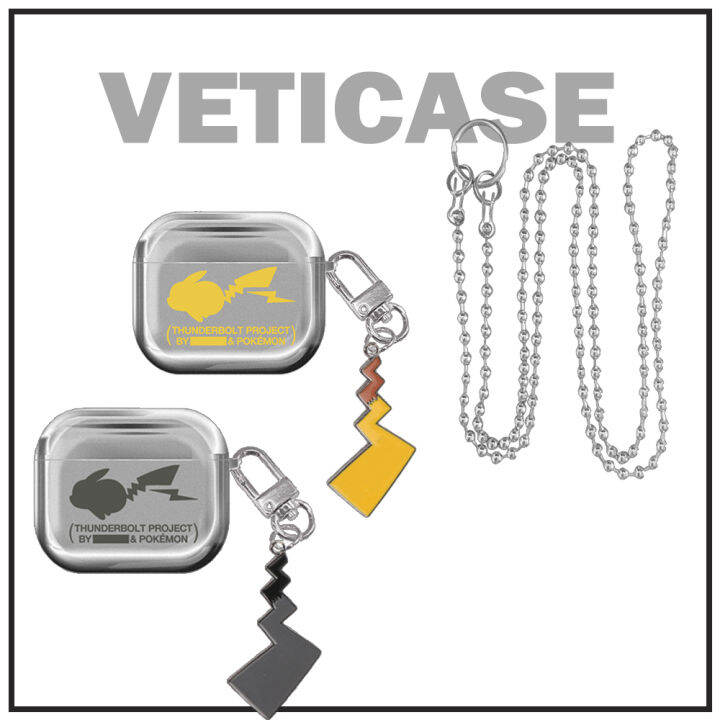 Pikachu สร้อยคอสีเงินด้านเคส Airpods สำหรับ Apple AirPods Pro Gen 1 2 3 ...