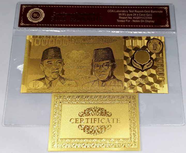 Plastik gold foil bergambar 100 ribu soekarno hatta polymer 1997 dengan ...