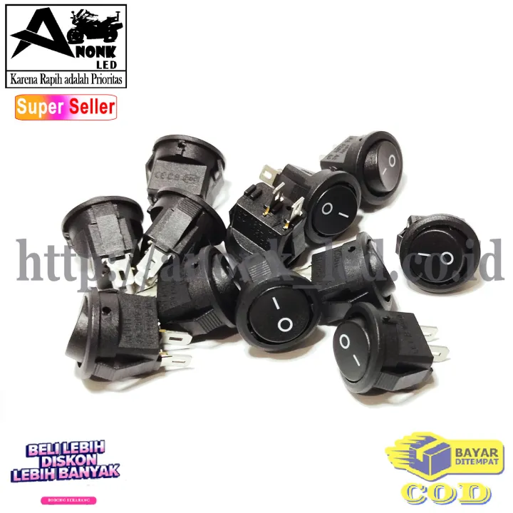 Saklar ON OFF Bulat Kecil / Rocker Switch On Off Hitam 2Pin 2 Kaki ...