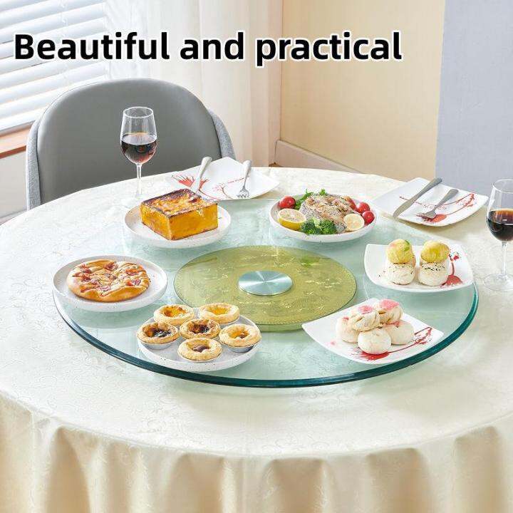 Round tempered glass rotatable base family hotel dining table turntable ...