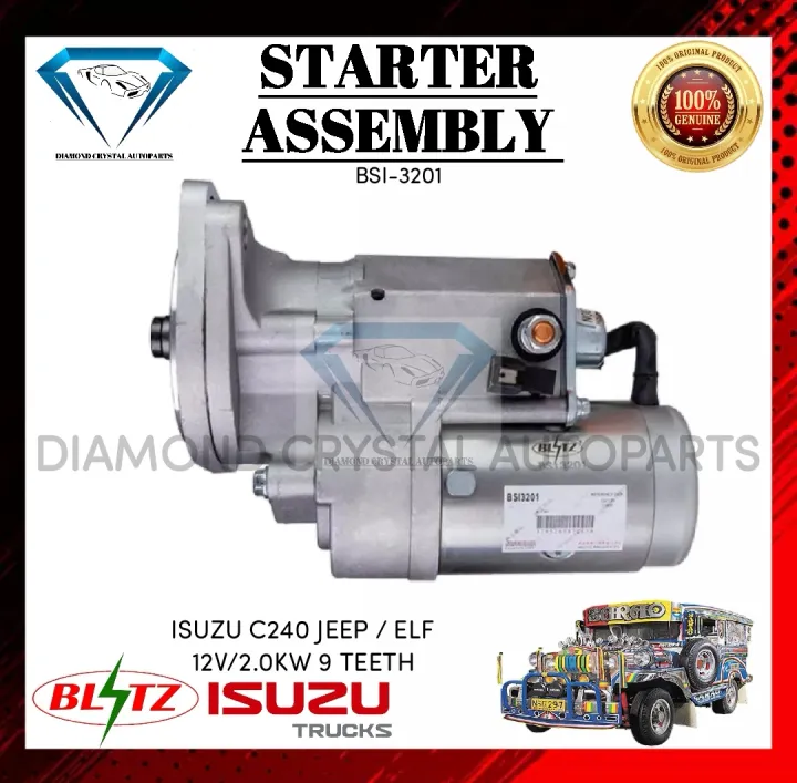 STARTER ASSEMBLY ISUZU C240 JEEP / ELF 12V/2.0KW NINE TEETH "BLITZ ...