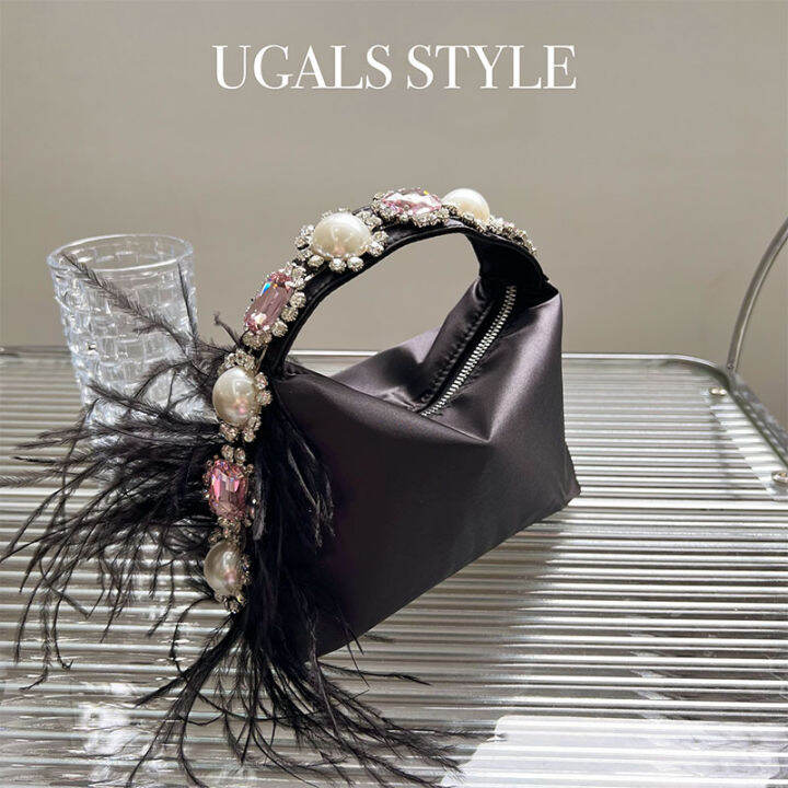 Ugals กระเป๋าใส่กล่องอาหารขนนกกระจสำหรับงานเลี้ยงอาหารค่ำสไตล์ฝรั่งเศส ...