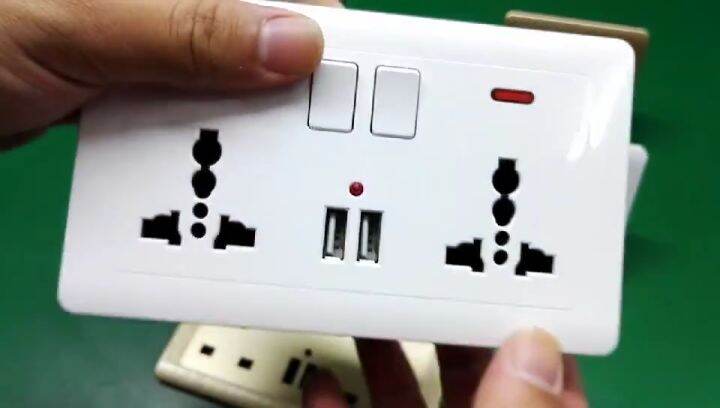 Universal Wall Socket With LED Light Switch 146 Type Dual 3 Holes ...