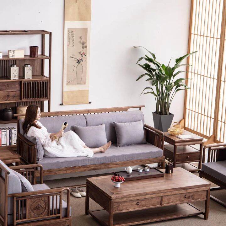 New Chinese Zen Solid Wood Sofa North America Black Walnut Modern ...