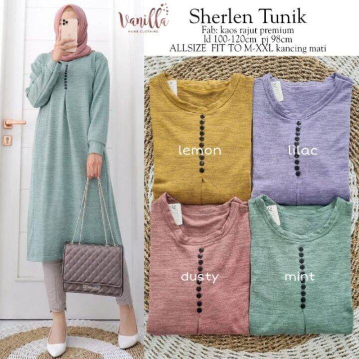 Atasan Long Tunik Terbaru Sherlen Tunik by Vanilla Hijab Fashion Ori ...