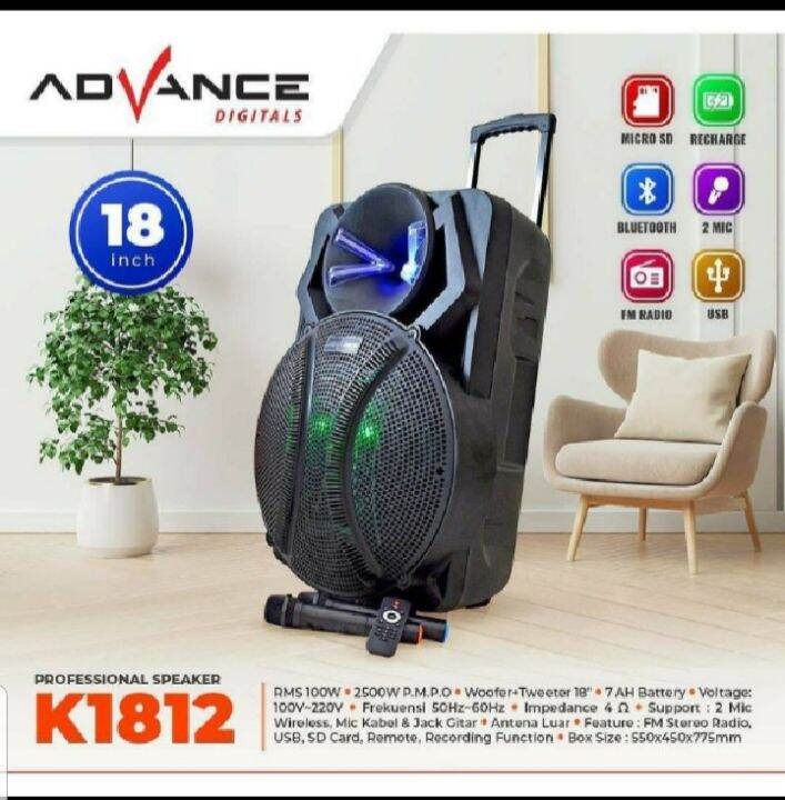 speaker advance K1812 bluetooth portable 18 inch free 2 mic wireless | Lazada Indonesia