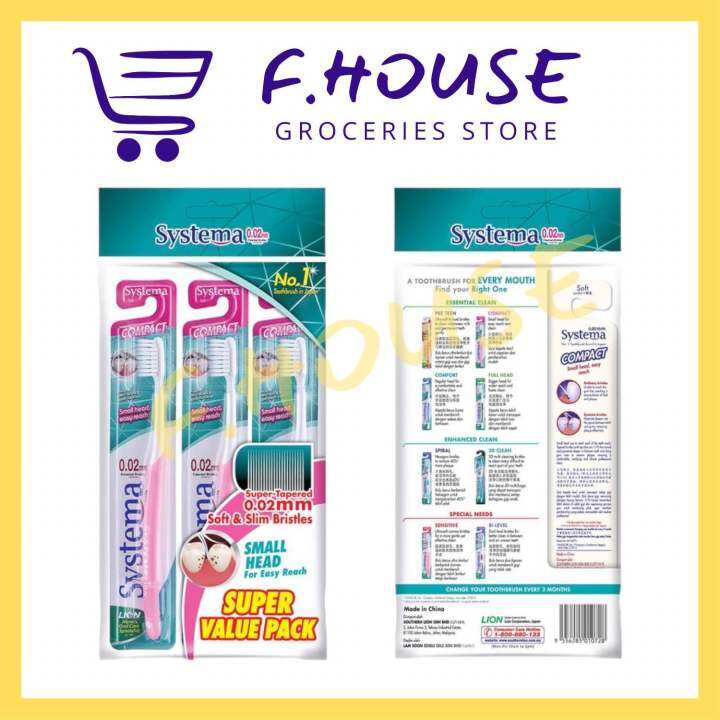 SYSTEMA Essential Clean Toothbrushes Compact Small Head (3’s) [Super ...