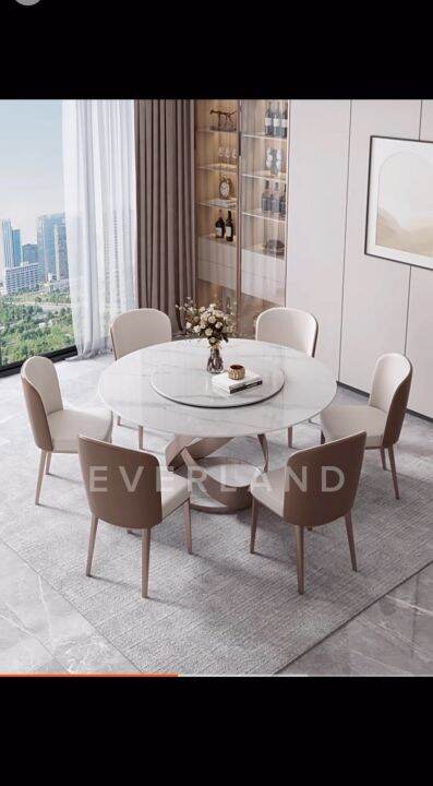 Aletha Round Dining Table Meja Makan Bulat Marble Dining Set Makan ...
