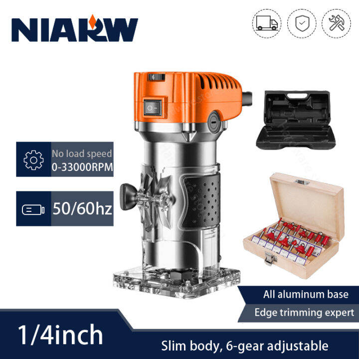 NIARW Router Trimmer 1280W 1/4inch Wood Trimmer 6 gears adjustable ...