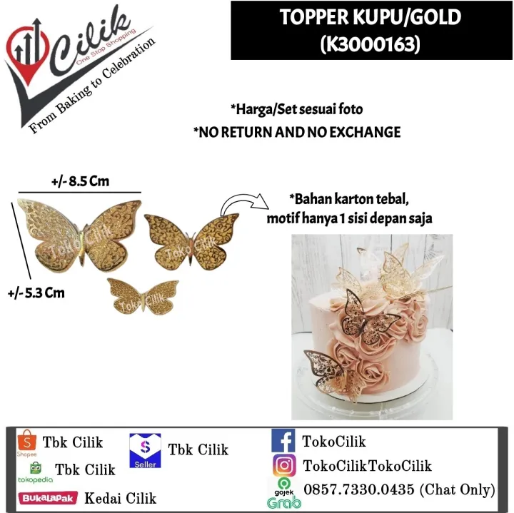 topper tusuk kupu butterfly gold emas korean cake puding bento kue ...