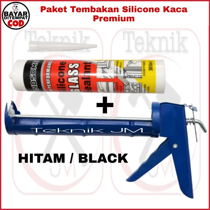 Paket Lem Kaca Botol Sealant dan Tembakan Warna BLACK HITAM Silicone ...