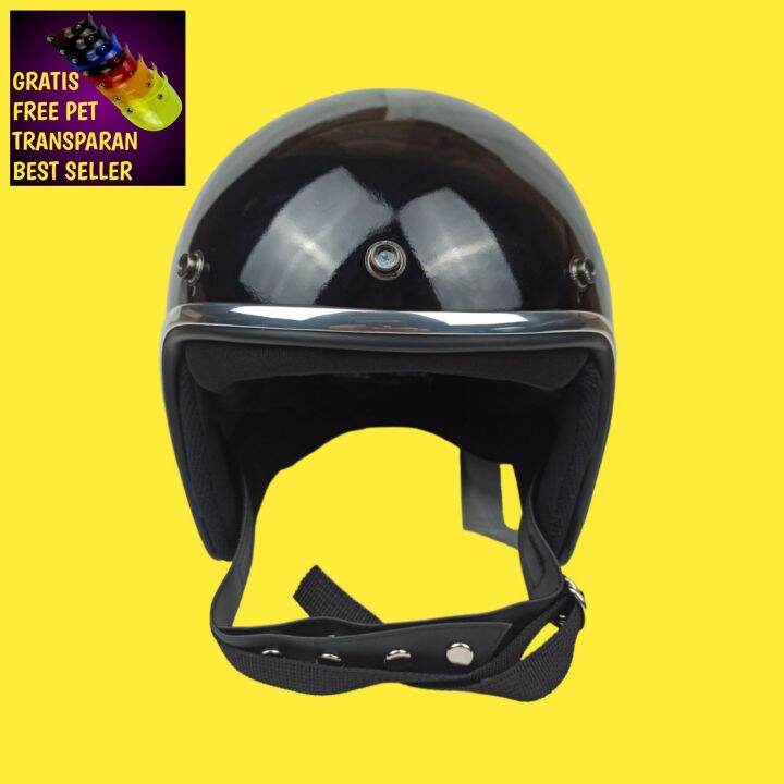 HELM SLIM HEAD CUSTOM WARNA HITAM GLOSSY FREE PET TRANSPARAN | Lazada ...
