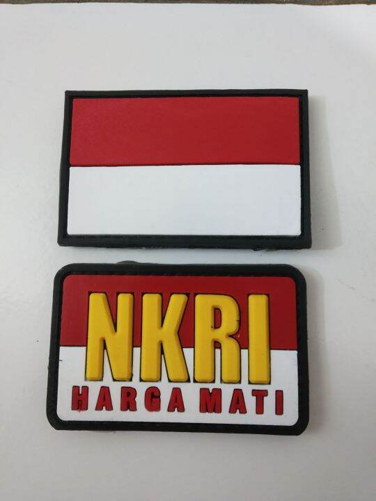Patch rubber satu set bendera merah putih dan logo NKRI dasar merah ...