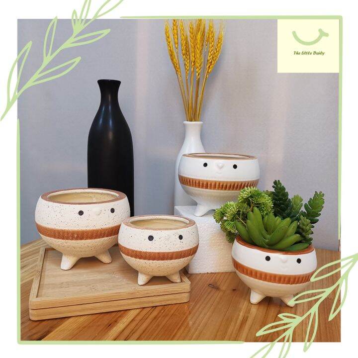 [Ready Stock] Ceramic Planter Chubby Face Flower Plant Pot with Legs ...
