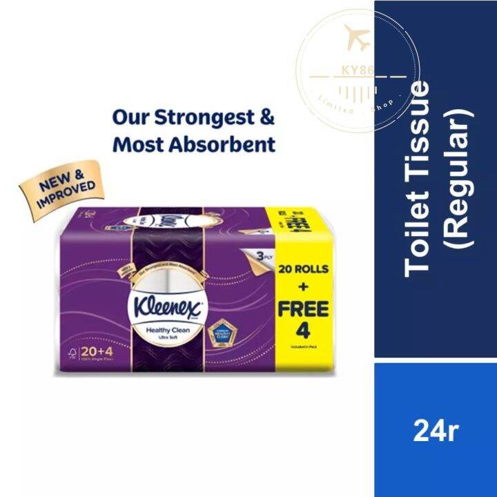 Kleenex Clean Care Batheoom Tissue-3Ply- Unscented - 20+4 rolls - Limited Edition | Lazada