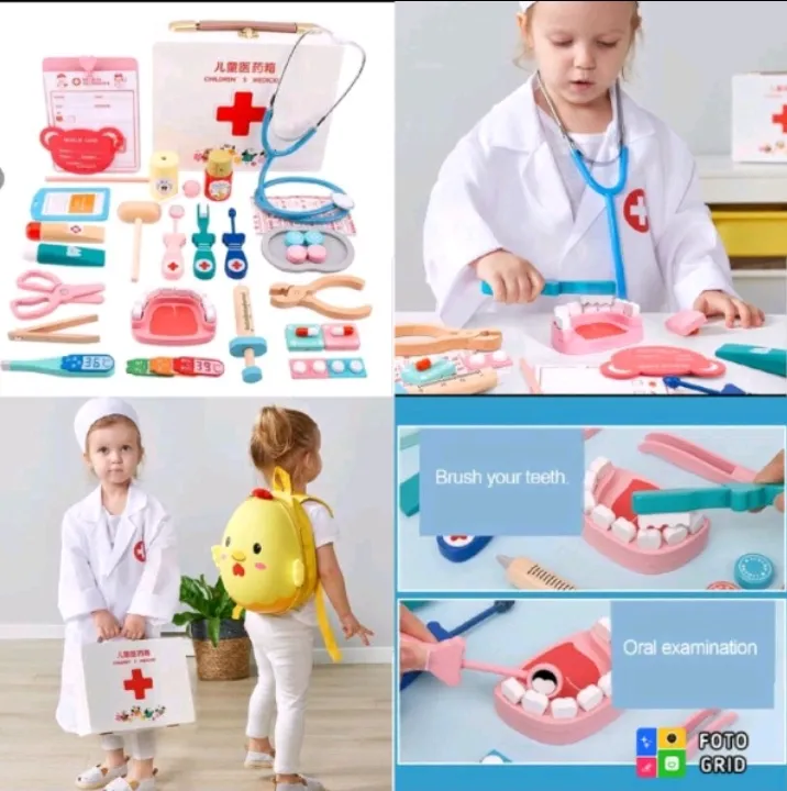 wooden dental dentist tool kit toys, kiddie dentist play kit / doctor ...