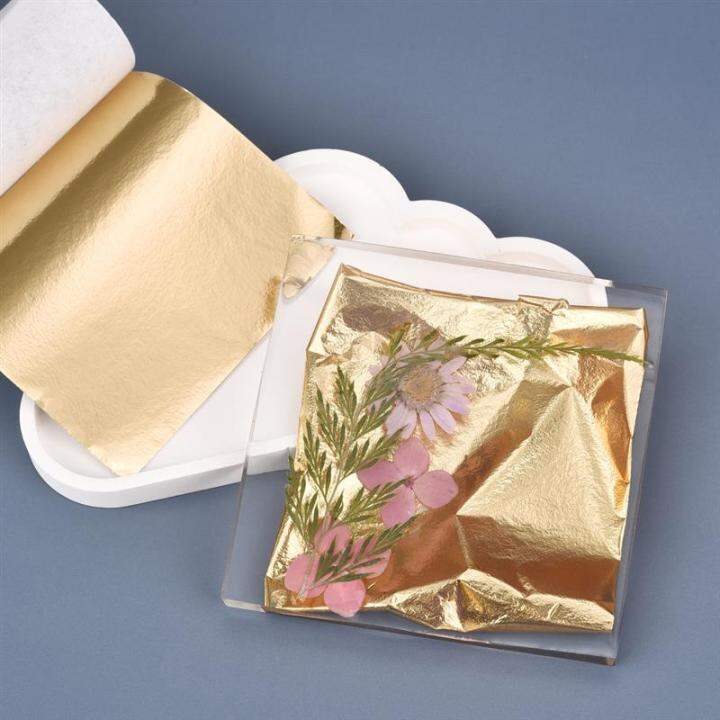 100 Lembar Kertas Foil Emas Gold Leaf Foil Sheet Kertas Prada Sepuhan ...