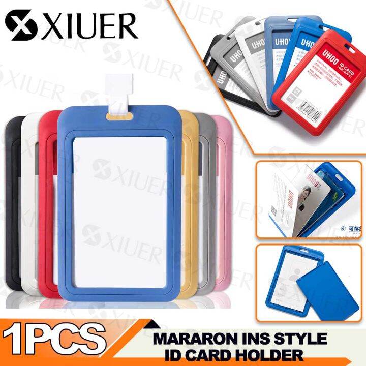 ID Card Holder with Braided Rope Slide Open Hard Plastic Vertical ID ...