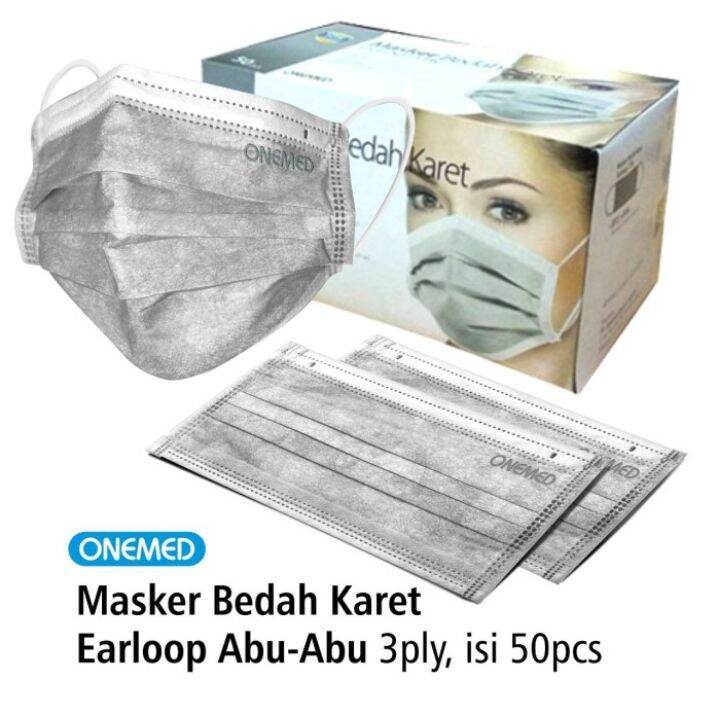 masker bedah karet medis onemed 3ply earloop abu isi 50pcs | Lazada ...
