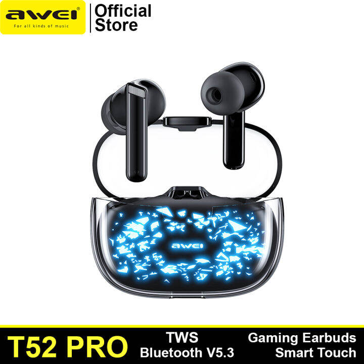 Awei T52 PRO True Wireless Gaming Earbuds with Charging Case Long Battery Life Bluetooth ...