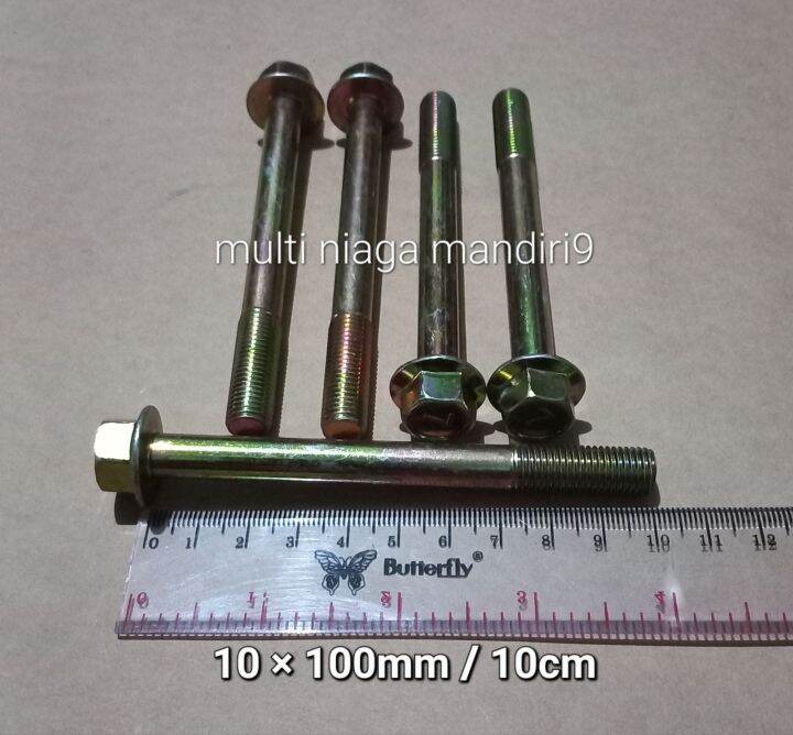( satuan )baut 14 topi / flange bolt m10 × 100mm bahan baja kuning ...