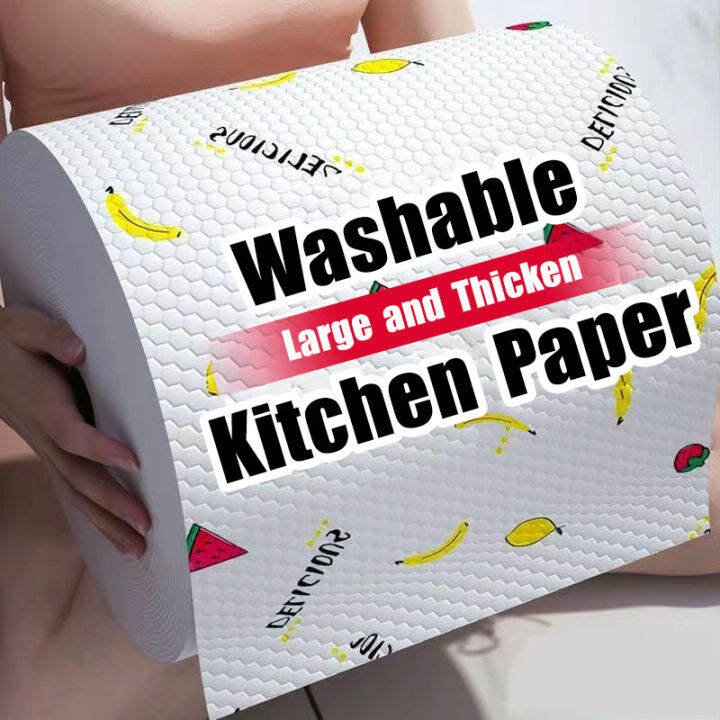 50pcs/roll Thickened Kitchen Tissue Washable Paper Clean Lazy Rag Cloth ...