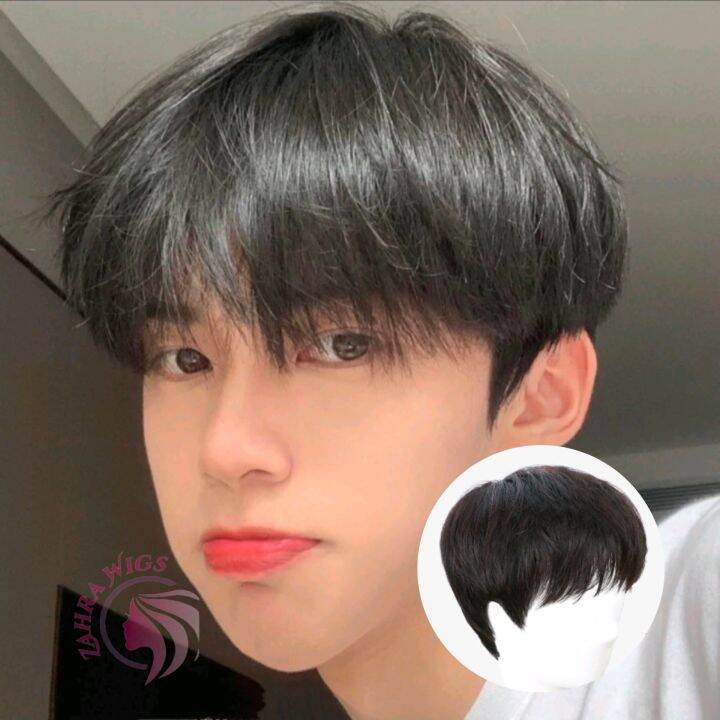 Wig Pria Rambut Pendek Lurus Dengan Poni Rambut Palsu Pria Lurus Pendek ...