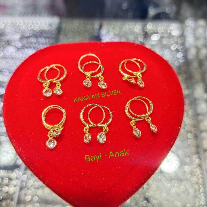 Anting Bayi & Anak perak 925 rose gold model ring gantung mata diamond putih kilau/Silver ...