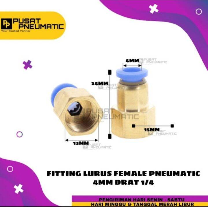 PCF 4-02 Nepel Angin Fitting Pneumatic Lurus Female Selang 4mm Drat 1/4 ...