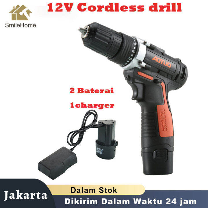 Mesin Bor 12V Cordless Drill Bor Baterai Pengeboran dan Mata Obeng ...