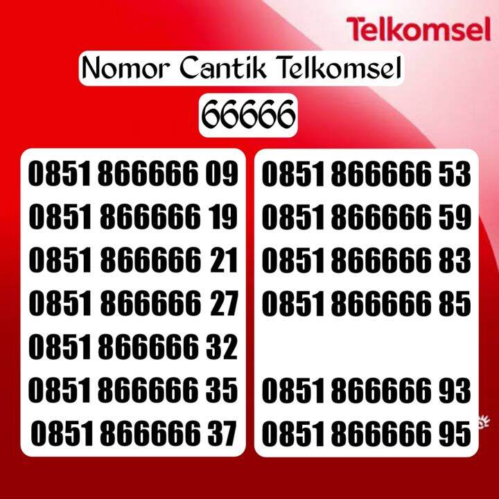 Nomor Nomer Cantik Telkomsel Panca 66666 Rapi mirip Hexa 666666 awalan 0851 Telkomsel Prabayar ...