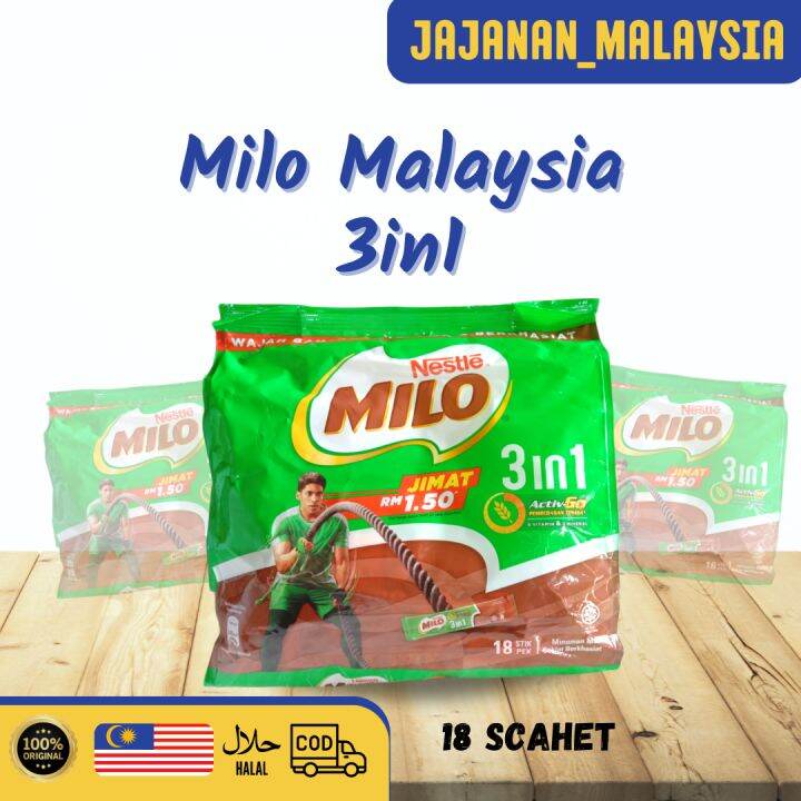 Milo Malaysia 3in1 isi 18pcs/ Drink Chocolate/ Minuman Coklat Instan ...