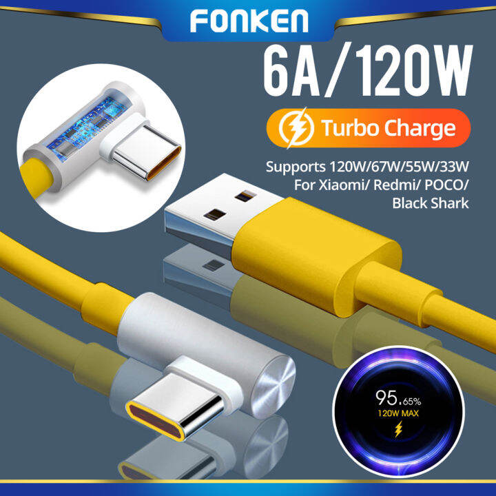 FONKEN Xiaomi 120W 6A Usb Type C Game Turbo Fast Charging Cable 90 ...
