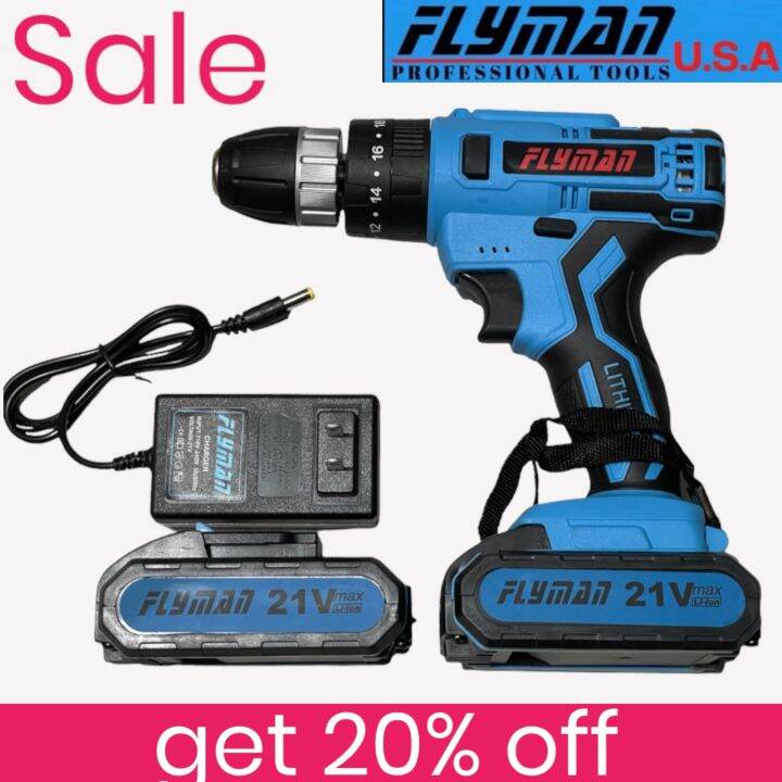Cordless Drill Flyman USA 21 and 48 Volts 1-25Mm 2 Speed With Hammer ...