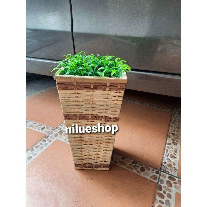 Vas Bunga Pot Rotan Anyam bambu tinggi 30cm Berikut pot rumput | Lazada ...