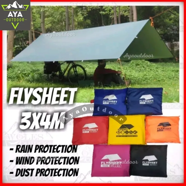 FLYSHEET WATERPROOF 2X3 3X3 3X4 4X6 TEBAL TRAPTEEN BIVAK PENUTUP TENDA ...