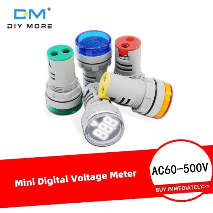 diymore Mini Digital Voltmeter 22mm Round AC60~500V Volt Voltage Tester ...