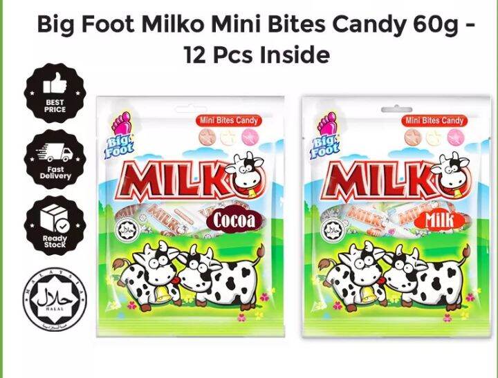 BIG FOOT Milko Mini Bites Tablet Candy 60g [Milk/Cocoa] | Lazada