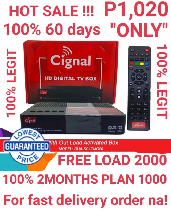 Promo:Cignal hd box w/2000 free load (fresh box not Preact need dish ...
