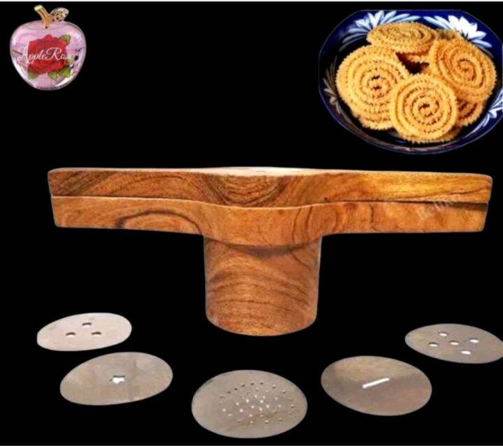 Traditional wooden muruku kattai/putu mayam maker with 5 aluminum mould ...