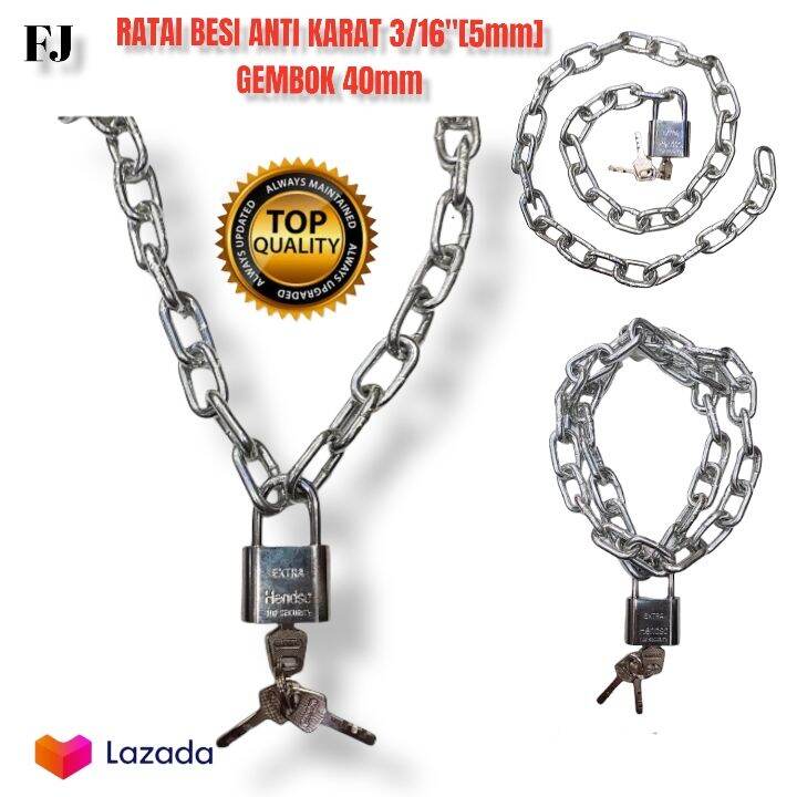 Paket Rantai Besi Anti Karat -Rantai Kapal ukuran 3/16"[5mm]Plus Gembok ...