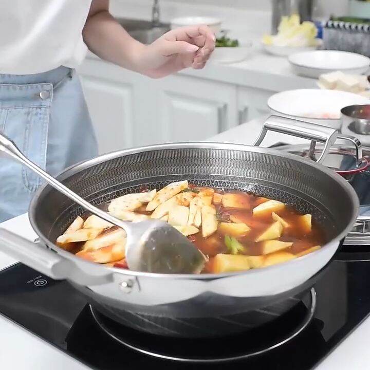 Germany Original 316 Stainless Steel Non-Stick Double Ear Honeycomb Wok ...