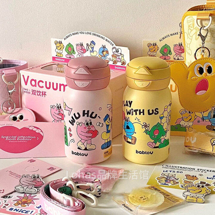 Bablov แก้วเก็บความร้อน316แก้วน้ำสแตนเลสแบบพกพาแก้วหลอดดูดลายดอกโมริสำหรับเด็กและนักเรียนกาน้ำ ...