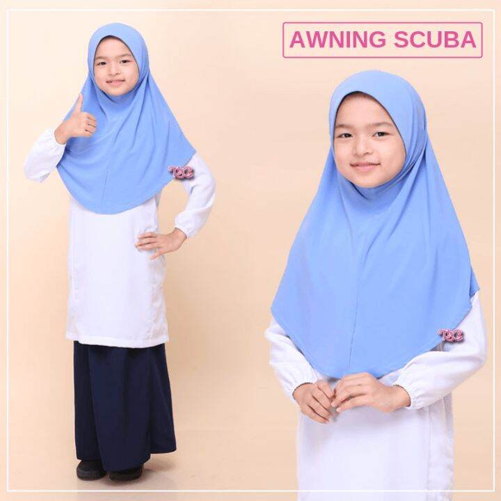 TUDUNG SEKOLAH AWNING SCUBA /LEMBUT BIRU PENGAWAS | Lazada