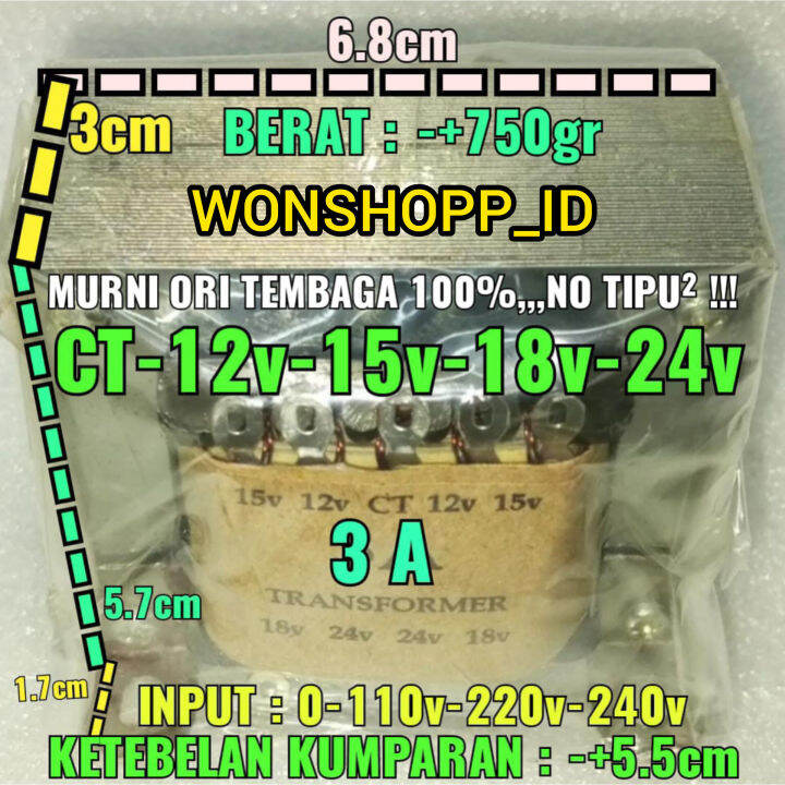 3A CT24v TRAVO TRAFO 3 ampere CT 12v 15v 18v 24v MURNI TEMBAGA ORI ...